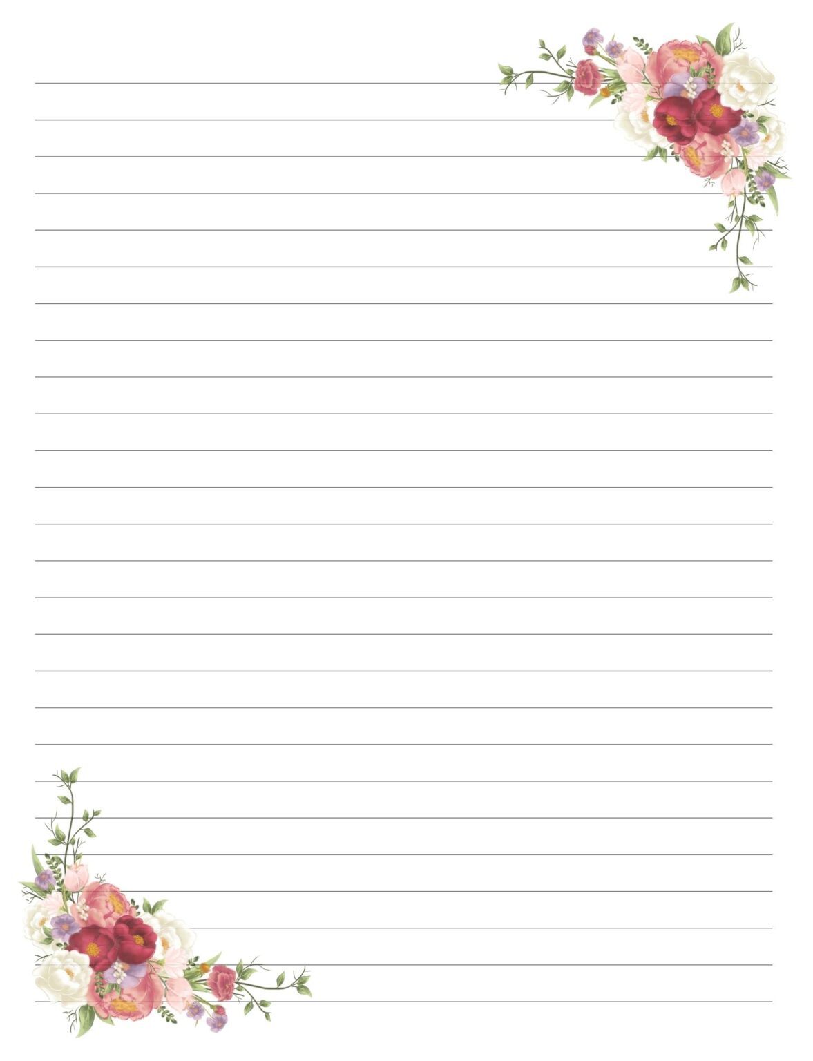Free Floral Lined note Printable: Elegant Stationery for Journaling ...