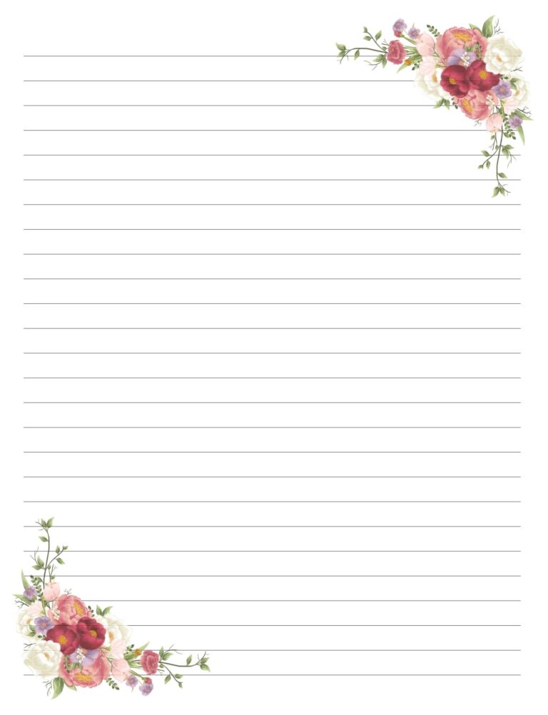Free Floral Lined note Printable: Elegant Stationery for Journaling ...