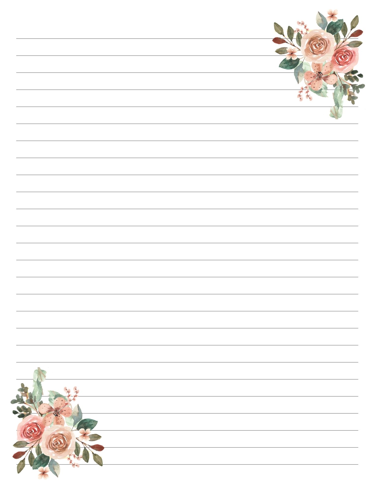 Free Floral Lined note Printable: Elegant Stationery for Journaling ...